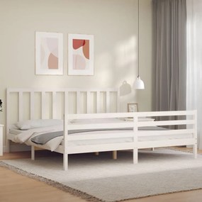 Rám postele s čelem bílý 200 x 200 cm masivní dřevo,  3193877