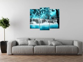 Gario Obraz s hodinami Vodopád v modré džungli - 3 dílný Rozměry: 80 x 40 cm