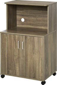 HOMCOM Víceúčelový Kuchyňský Vozík s 4 Kolíky, Skříňka se Policí pro Mikrovlnku z Dřevotřísky, 60,4x40,3x97cm, Šedá | Aosom