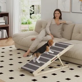 PawHut skládací psí rampa, výškově nastavitelná 41–60 cm, s protiskluzovým kobercem