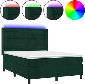 Box spring postel s matrací a LED tmavě zelená 140x190 cm samet 3139622