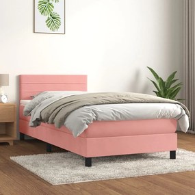 vidaXL Box spring postel s matrací 80 x 200 cm samet [3141334] Barva: Růžová