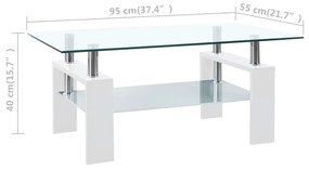 vidaXL Konferenční stolek bílý a průhledný 95x55x40 cm tvrzené sklo