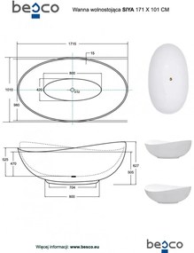 BESCO Volně stojící vana SIYA bílá Barva sifonu - Bílá, Rozměr vany - 171,5 × 101 cm VANSIYA170WW