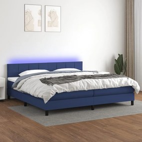 Box spring postel s matrací a LED modrá 200x200 cm textil 3133187