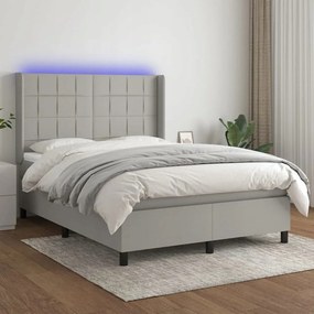 Box Spring Postel S Matrací A Led Textil Světle Šedá Blok se čtverci 140