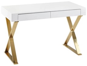 Bruxxi Psací stůl Famu, 118 cm, bílá / zlatá