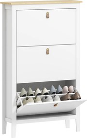 HOMCOM Úzká skříň na boty s botníkem do předsíně, 3 skládací zásuvky, nastavitelné police a PU úchyty pro 21 párů bot, 80x24x131 cm, Bílá | Aosom