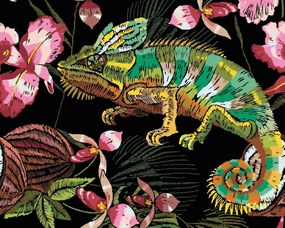 zuty zuty - malování podle čísel - chameleon a orchideje, 80x100 cm, plátno