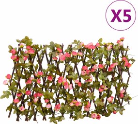 vidaXL Treláže s umělým břečťanem roztahovací 5 ks růžové 180 x 20 cm [366577]