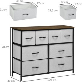 HOMCOM Komoda se 8 zásuvkami, skládací úložná jednotka na tkaniny - černý ocelový rám - 100 x 30 x 78 cm