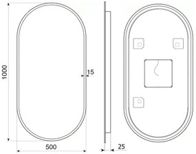 Sapho, MINOX oválné LED podsvícené zrcadlo 50x100cm