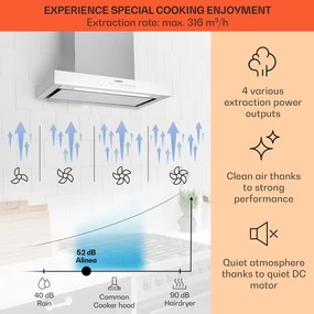 Alinea 60, digestoř, 60 cm, nástěnná, 500 m³/h, WiFi, A++, dotykové ovládání, bílá