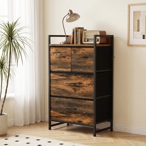 HOMCOM komoda, sideboard, 4 látkové zásuvky, průmyslový design, 50x29x85 cm, hnědá/černá