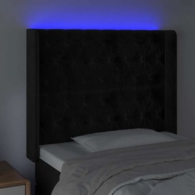 Čelo postele s LED černé 103 x 16 x 118/128 cm samet 3124428