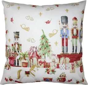 Bílo-červený povlak na polštář s Louskáčky Nutcrackers - 45*45 cm