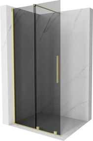 Mexen Velar, sprchová zástěna s posuvnými dveřmi Walk-in 75 x 200 cm, 8mm šedé sklo, zlatá matná, 871-075-000-43-55