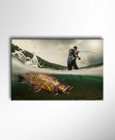 Malvis ® Obraz Rybář a pstruh ROZMĚR (šířka x výška): pětidílný obdélník 200x90 cm