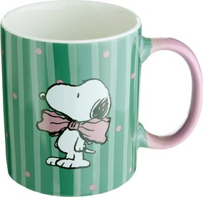 PEANUTS Hrnek Snoopy s mašlí 380 ml - zelená/růžová