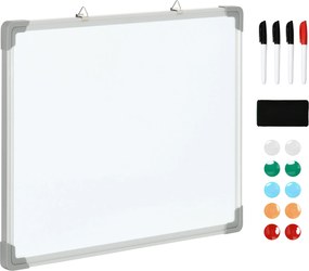 HOMCOM Magnetická tabule s bílou plochou – 4 fixy, 1 guma, 10 magnetů, stojan, montáž na zeď, snadno stíratelná, 60 x 1,8 x 45 cm | Aosom
