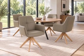 Designová otočná židle Devassy taupe kůže / dub