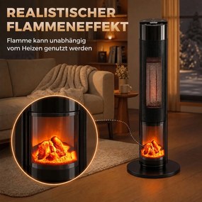 HOMCOM keramický teplovzdušný ventilátor s 3D plamenem, 2000 W, černý