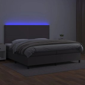 Box spring postel s matrací a LED šedá 200x200 cm umělá kůže 3135847