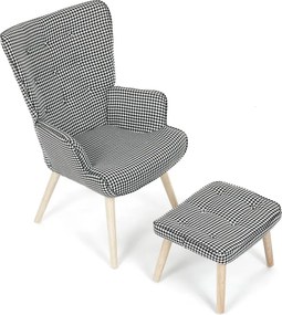 Relaxační křeslo ušák LISA + taburet — masiv, látka, vzor pepito