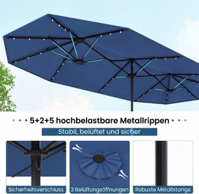 Costway Dvojitý slunečník se stojanem a LED světly a UPF 50+ tmavě