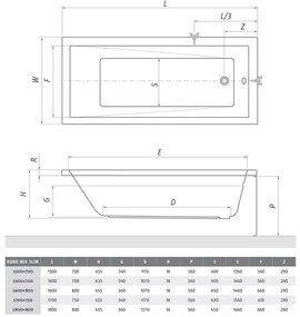 Roth KUBIC NEO SLIM obdelníková vana s extra tenkým lemem 170 x 75 cm 9330SLM akrylátová