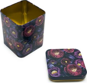Plechová dóza Mystic Flower, 100 g – fialová, matný povrch, s aroma víčkem, na čaj, kávu a bylinky