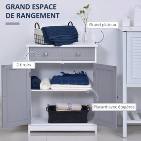 Kleankin Úložný Kabinet, Koupelnový Kabinet, Skříň s 2 Dveřmi a 2 Zásuvkami - 60 x 30 x 75 cm - Šedá a Bílá