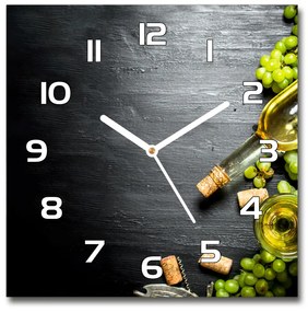 Wallmuralia Skleněné hodiny čtverec Bílé víno a ovoce 30x30 cm