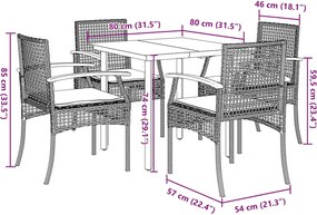 5dílný zahradní jídelní set s poduškami černý polyratan 3213604
