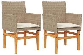 Zahradní židle s poduškami 2ks béžové polyratan a masivní dřevo - Default Title