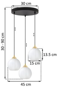 Závěsné svítidlo Costa, 3x bílé skleněné stínítko, b/g, o