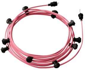 creative cables Hotový světelný řetěz LUMET 12,5 m je sestavený z 10 černých objímek, háčku a zástrčky Barva kabelu: Růžová - CM16