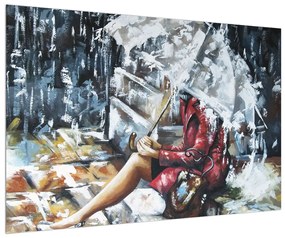 Obraz ženy pod deštníkem (90x60 cm)