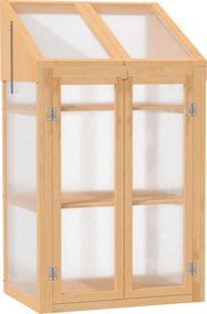 Outsunny Mini skleník, malý skleník s dřevěným rámem, okno a dvojité dveře, 3 police, 70L x 50B x 120V cm, hnědý