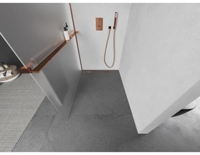 Mexen Kioto+, sprchová zástěna s poličkou a držákem na ručníky 100 x 200 cm, 8mm sklo námraza, profil růžové zlato, 800-100-121-60-30