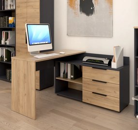 Rohový PC stůl, grafit/dub artisan, KLAUDIUS TYP 9