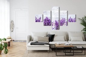 Vícedílný obraz Květy Levandule Na Pozadí Rustikální Dřevěné Prkno Nedostatek Nedostatek Plátno Canvas 250x150