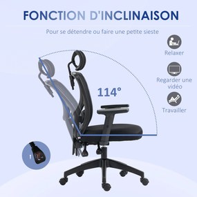 Vinsetto Kancelářská Židle, Kancelářská Židle, Nastavitelný Hlava a Opěrky Rukou, Naklápěcí Ergonomický Opěrák, Výškově Nastavitelný Sedák, Otočná, P…