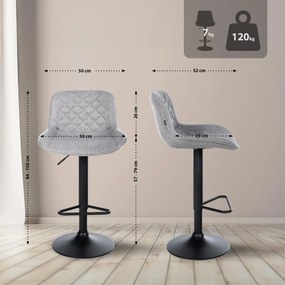 Sada 2 barových židlí Kasson látka – šedá