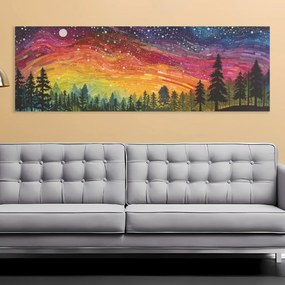 Obraz na plátně - Barevná mozaiková noc s lesem FeelHappy.cz Velikost obrazu: 60 x 20 cm