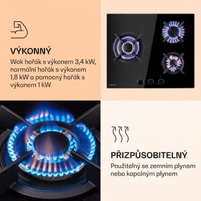 Klarstein Goldflame 3, plynová varná deska, 3 hořáky Messing, sklokeramika