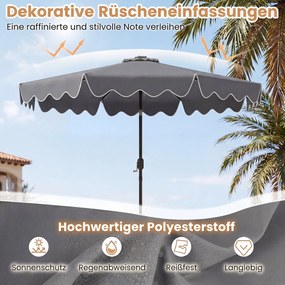 Costway Slunečník 270 cm s LED solárním osvětlením Větruodolný s 8 žebrováním