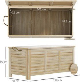 185 L venkovní úložný box, úložný box na kolečkách, odolný proti povětrnostním vlivům, jedlové dřevo, 110 x 50 x 50 cm, světle hnědý