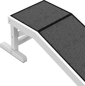 PawHut Rampa pro psy s protiskluzovým kobercem Žebřík pro psy Rampa pro psy do 30 kg Borovicové dřevo Polyester Bílá+Šedá 125 x 40 x 35,5 cm | Aosom