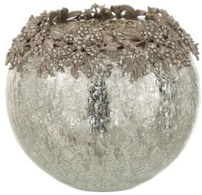 Skleněný svicen na čajovou svíčku se stříbrným zdobením a kamínky Luxy - Ø  16*15cm